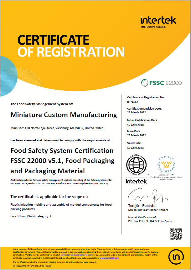 Certifications | Miniature Custom MFG
